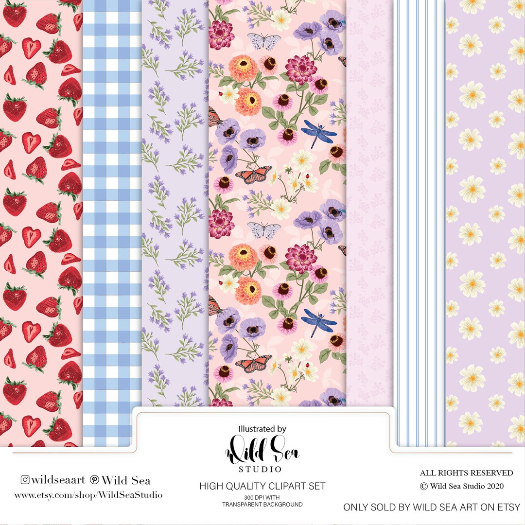 Summer Digital Paper Set, Digital Download, Printable Art, Picnic ...