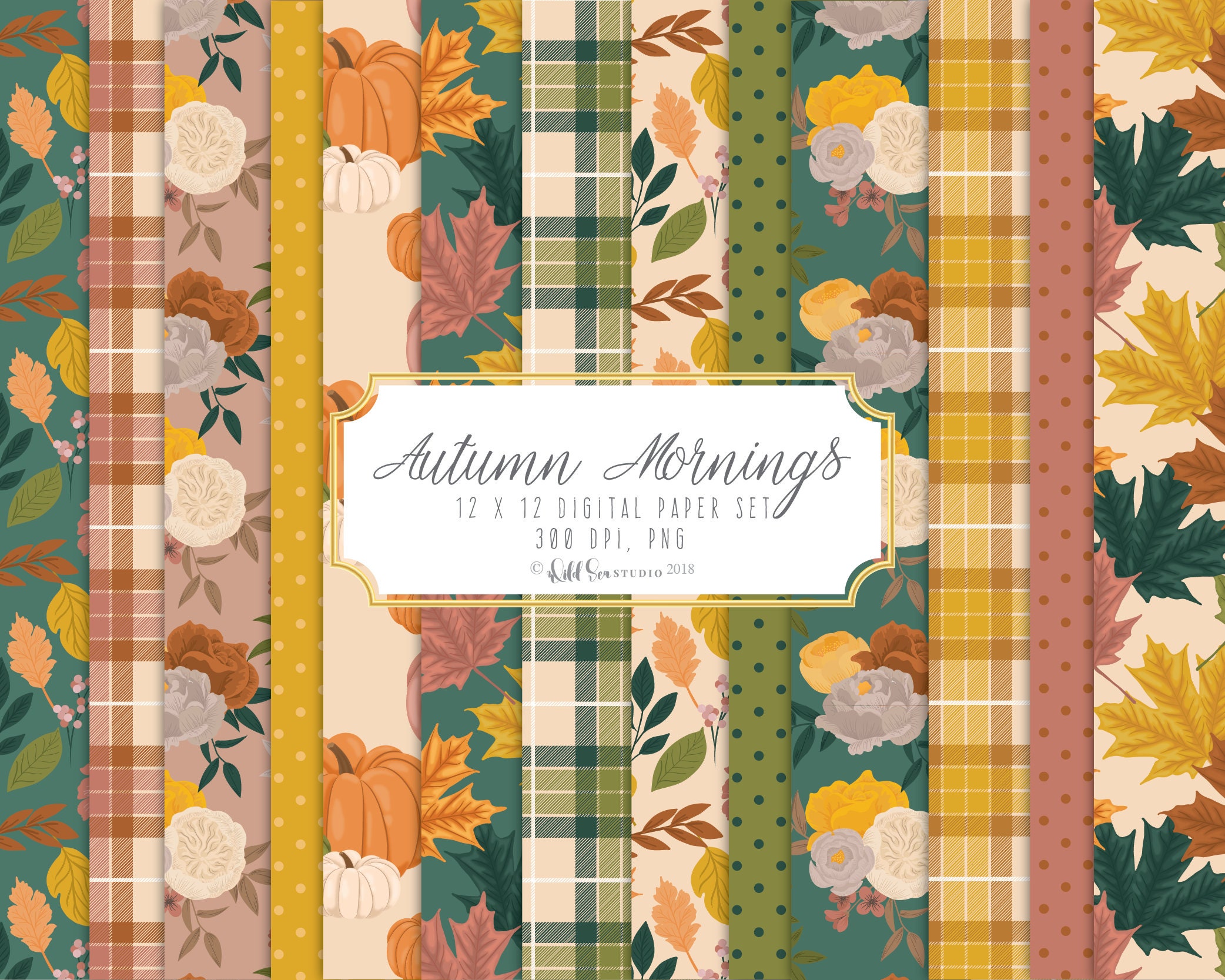 Autumn Digital Paper Set fall floral pumkin | Etsy