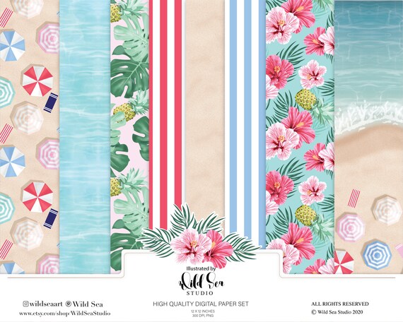 Beach Vacation Digital Paper Set Beach Tropical Planner | Etsy