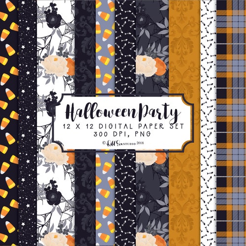 Halloween Digital Paper Set Fall Floral Celestial Instant - Etsy