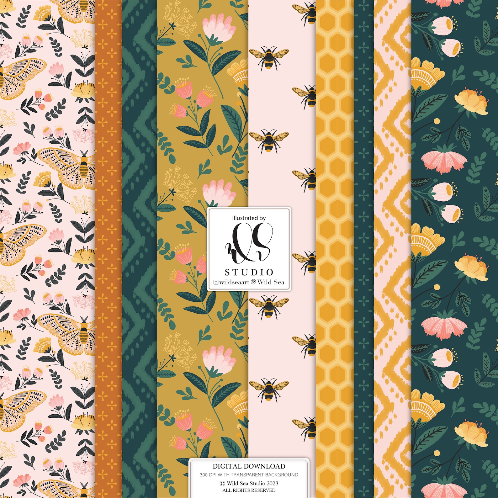 Boho Digital Paper Set, 12 X 12 Inch Repeatable Surface Patterns ...