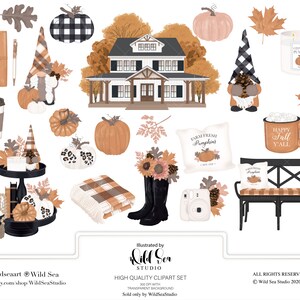 Happy Fall Farmhouse Clipart Set, Gnomes, Farmhouse, Autumn, Pumpkins ...