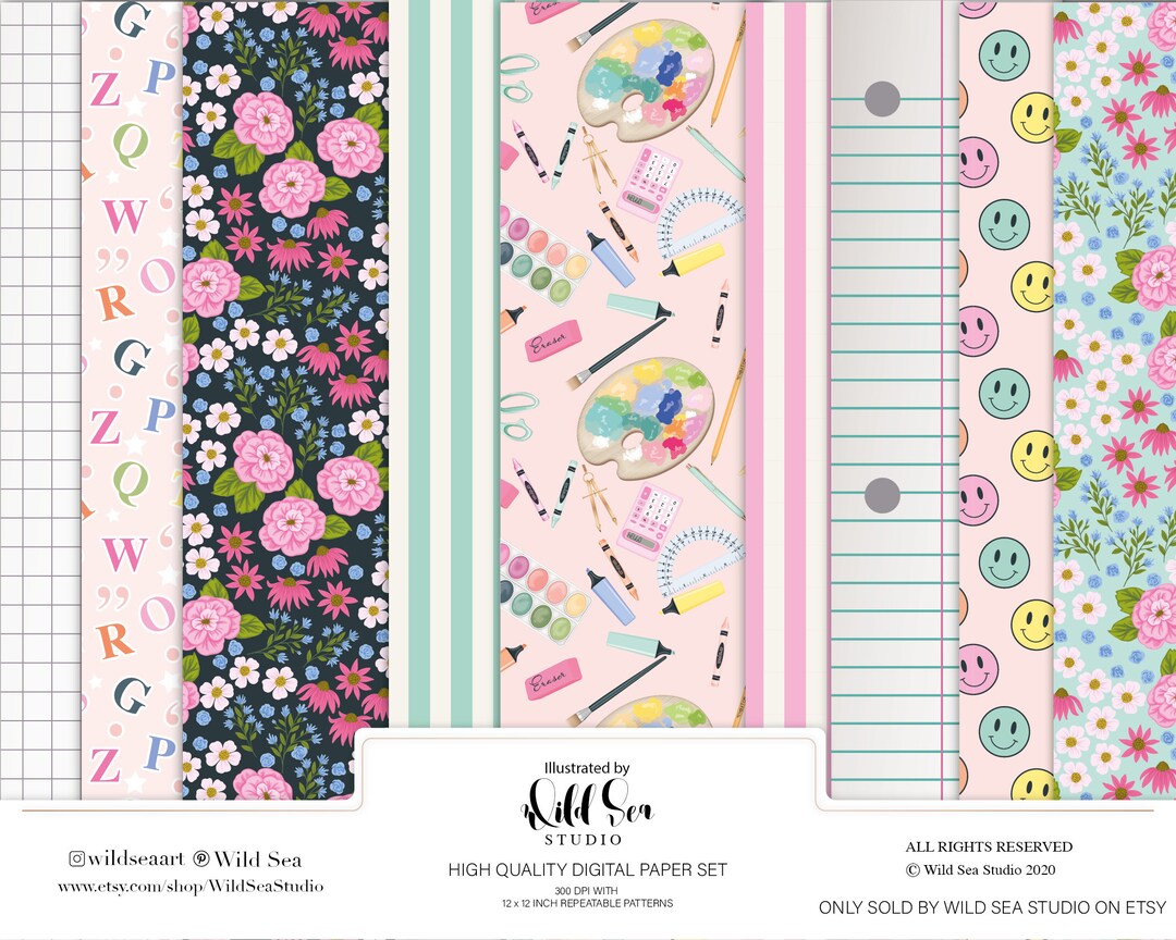 Back to School Digital Paper Set, Digital Download, Printable Art ...