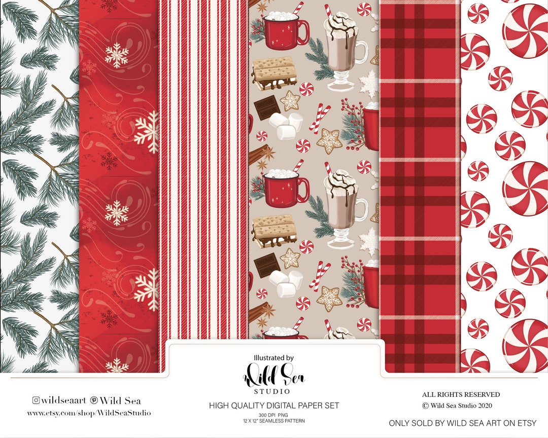 Cocoa and Peppermint Digital Paper Set, Digital Download, Printable Art ...