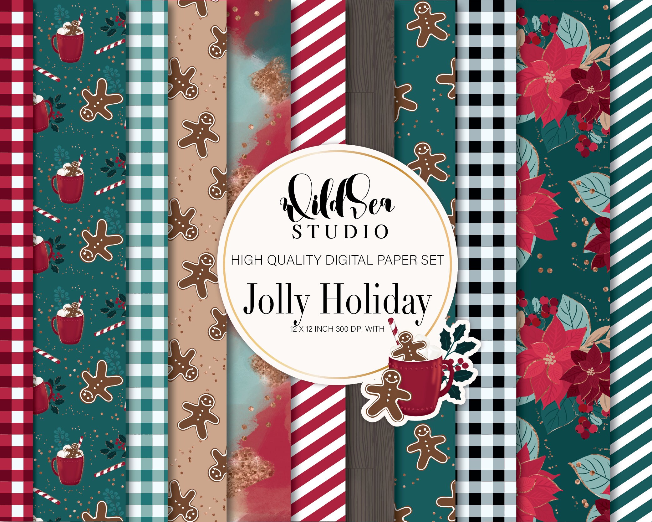 Jolly Holiday Digital Paper Set Floral Candy Cane Stripe - Etsy