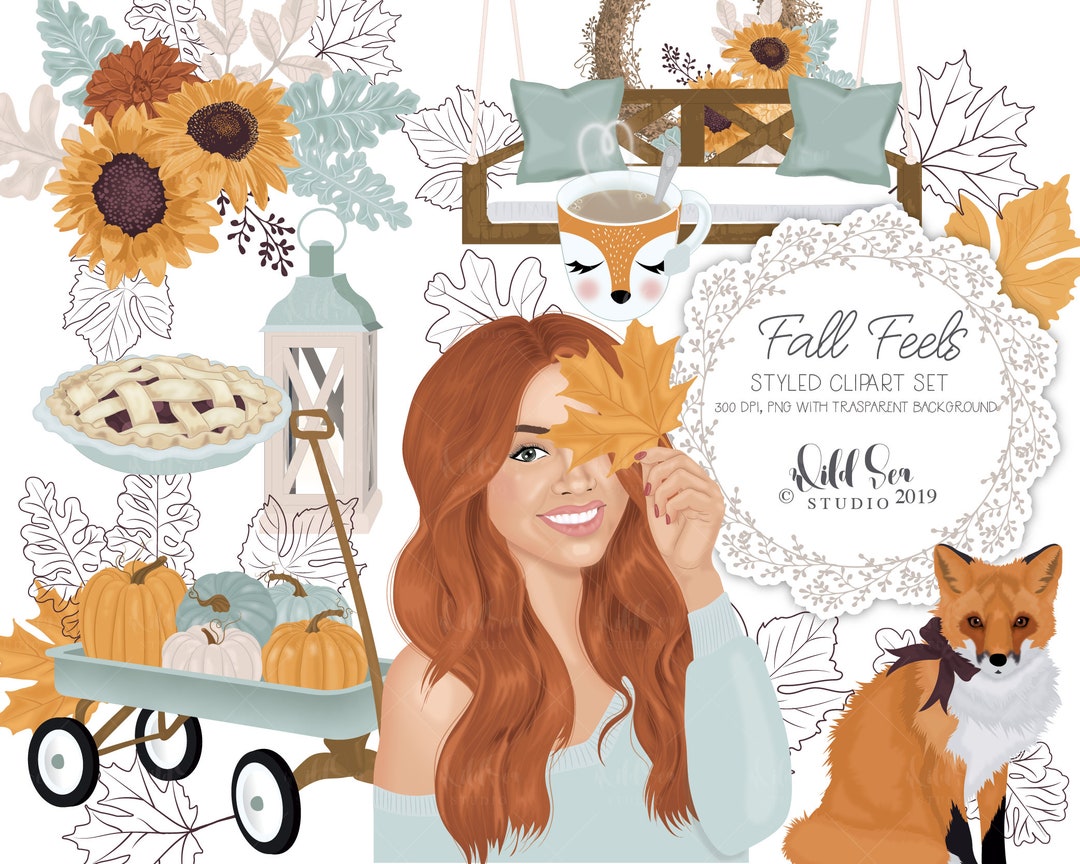 Fall Clipart Set,fox, Pumpkins, Pie, Cozy, Florals, Sunflowers, Leaves ...