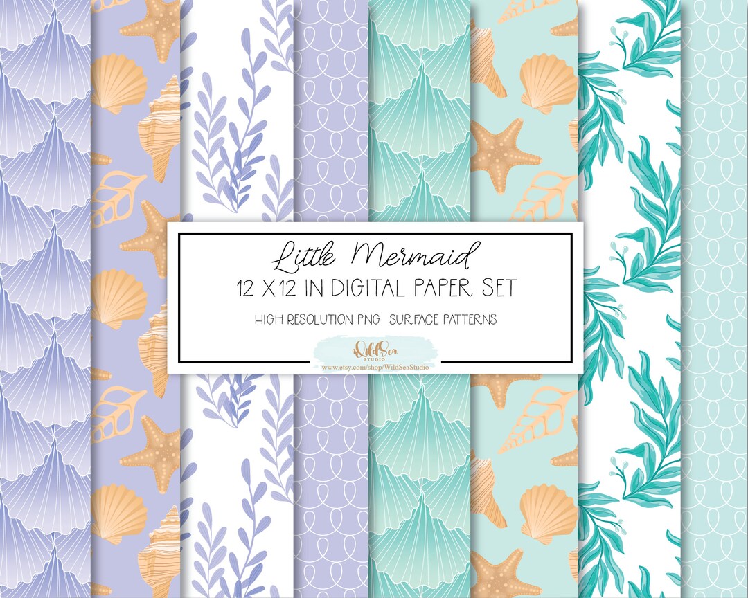 Beach Digital Paper Set, Nautical, Tropical, Summer, Shell, Mermaid ...