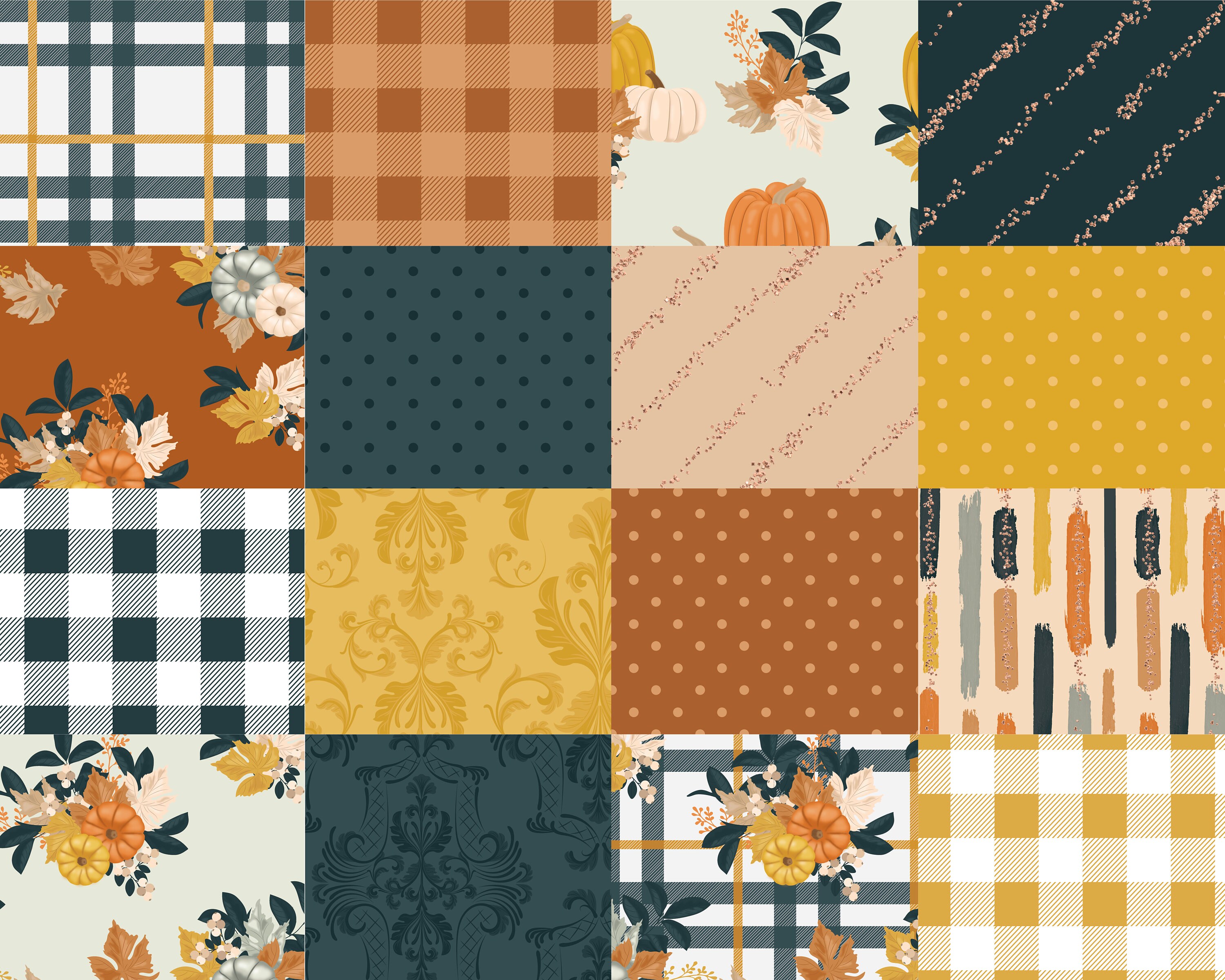 Pumpkin Harvest Digital Paper Set, 12 X 12 Inch, 300 Dpi, Png, Pumpkins ...