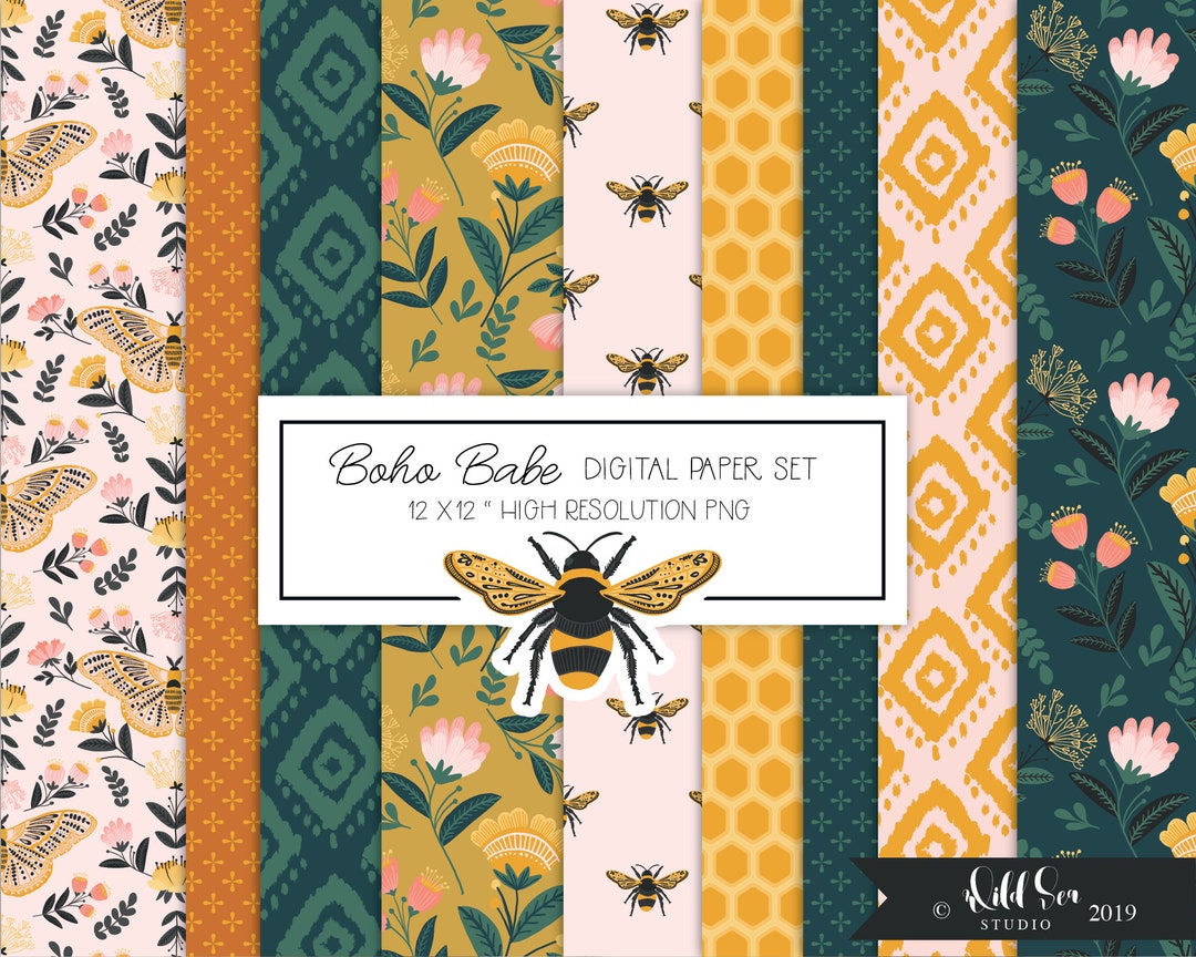 Boho Digital Paper Set 12 X 12 Inch Repeatable Surface - Etsy