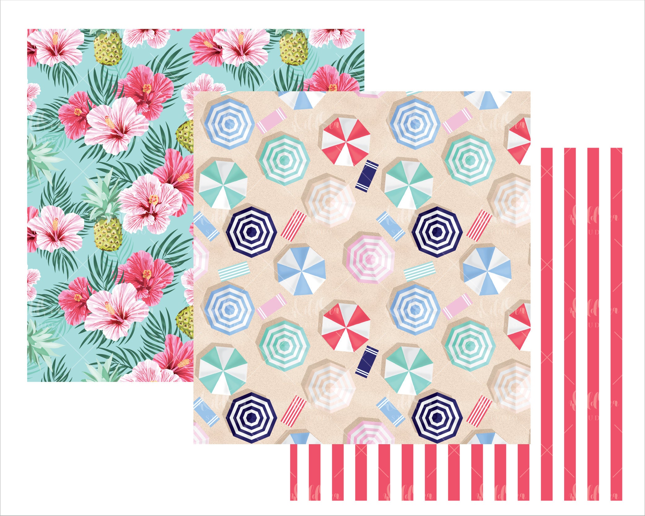 Beach Vacation Digital Paper Set Beach Tropical Planner | Etsy