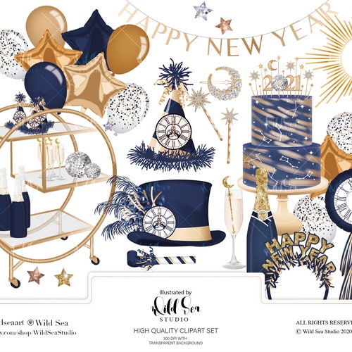New Year Clipart NYE Clipart Party Elements Clipart Silver - Etsy