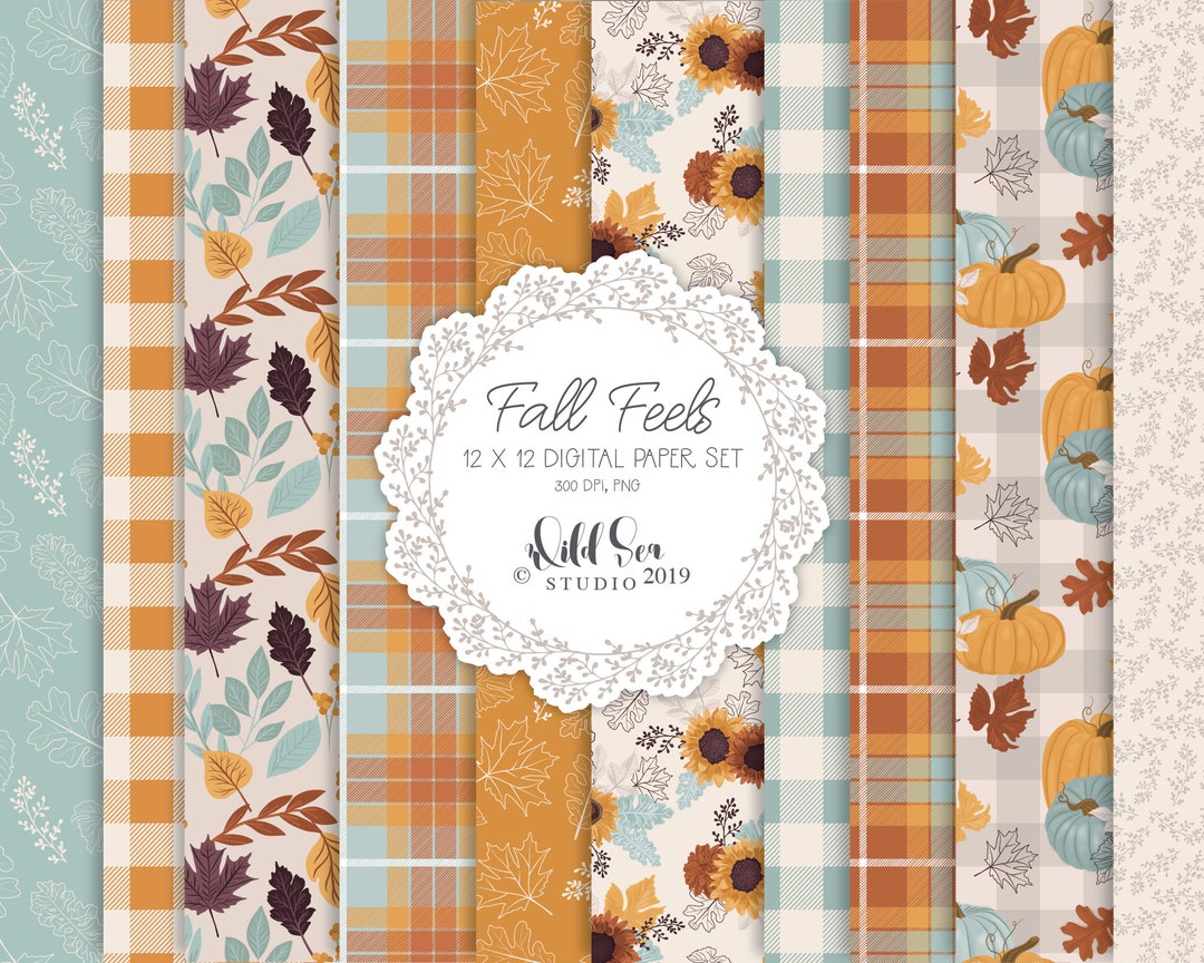 Fall Digital Papers, 12 X 12 Repeatable Patterns, Plaid, Floral, Leaves ...