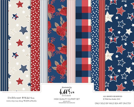 Independence Day Digital Paper Set Stars and Stripes Fourth - Etsy