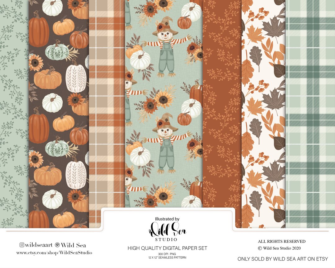 Fall Pumpkin Patch Digital Paper Set, Scarecrow, Farmhouse, Autumn ...