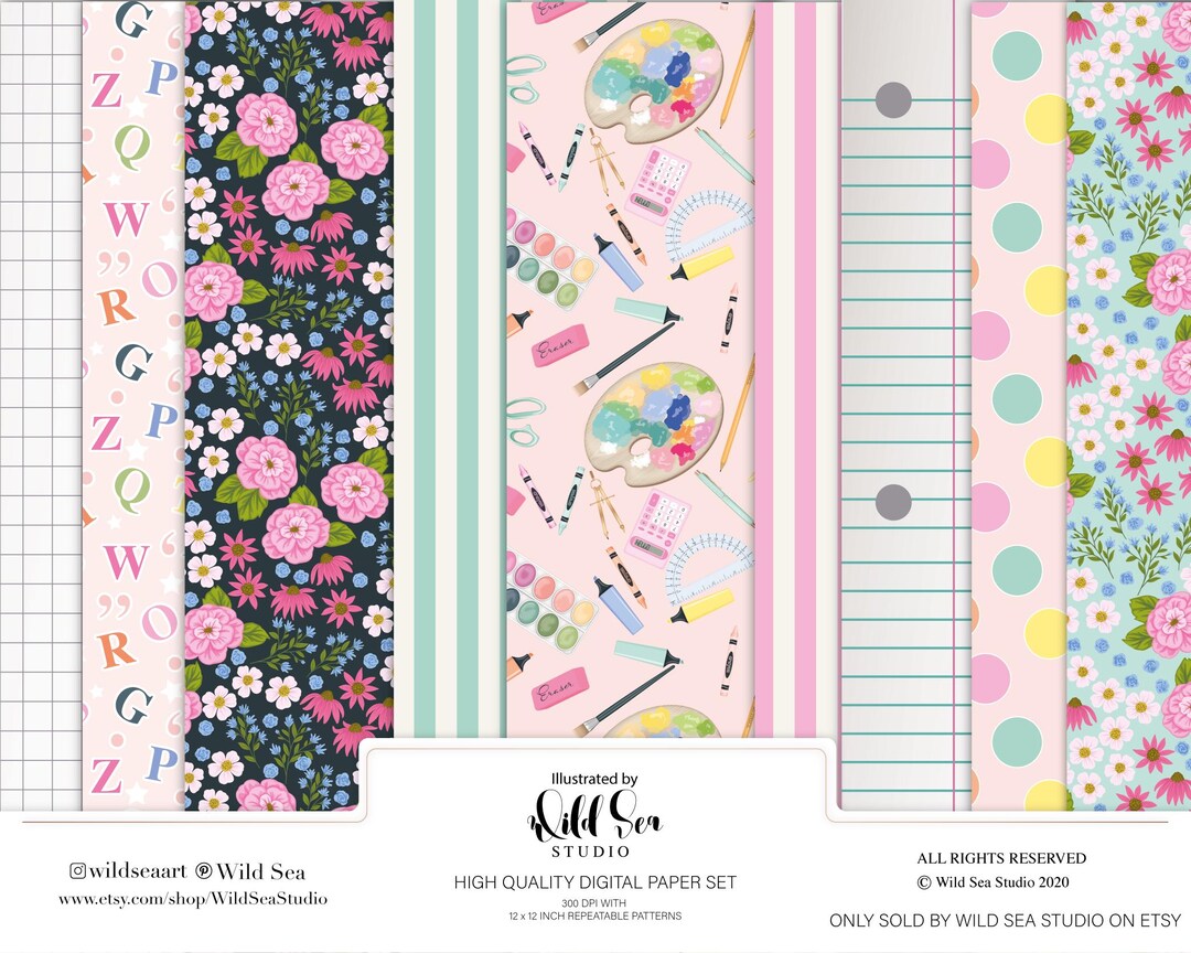 Back to School Digital Paper Set, Digital Download, Printable Art ...