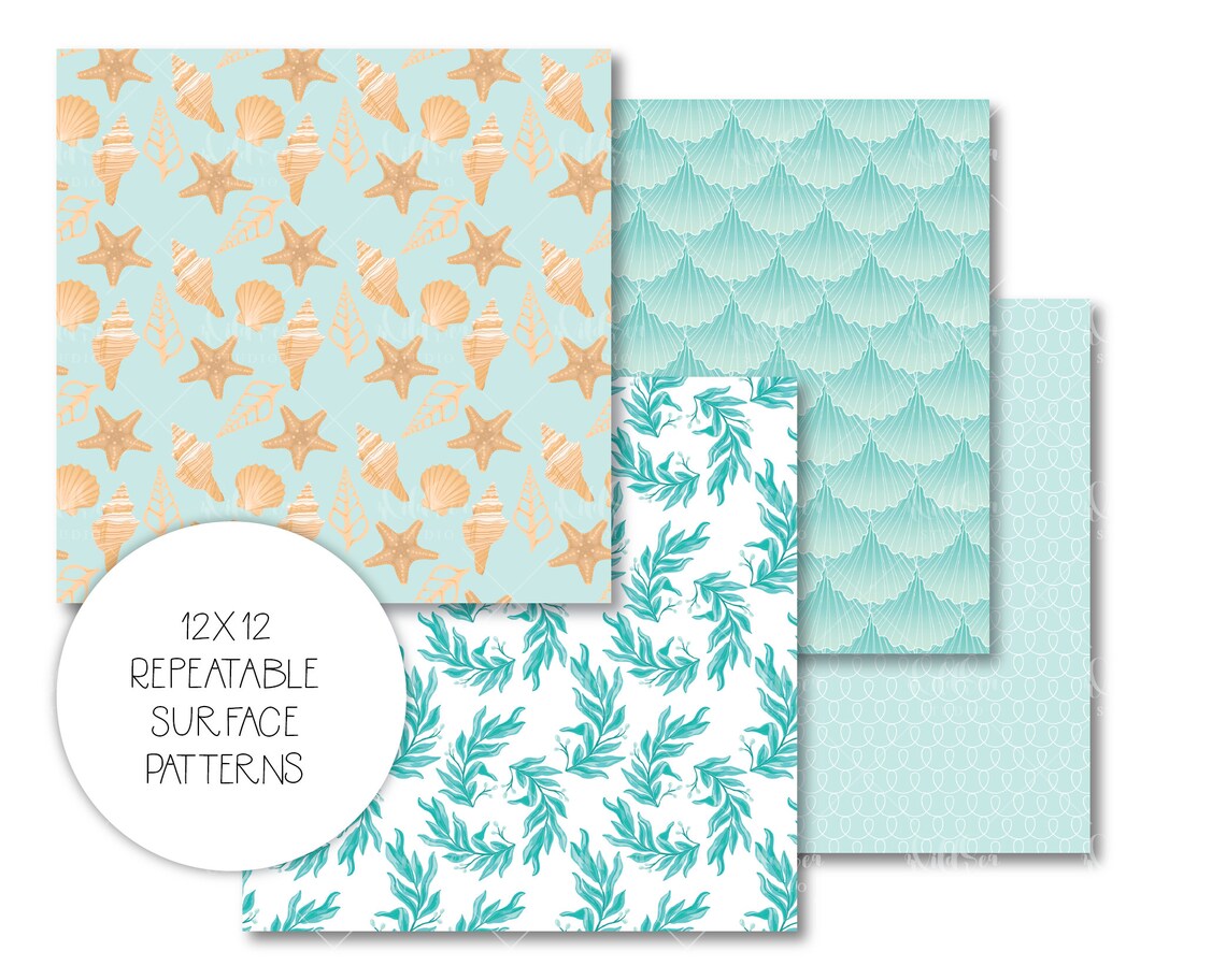 Beach Digital Paper Set Nautical Tropical Summer Shell - Etsy