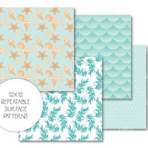 Beach Digital Paper Set, Nautical, Tropical, Summer, Shell, Mermaid ...