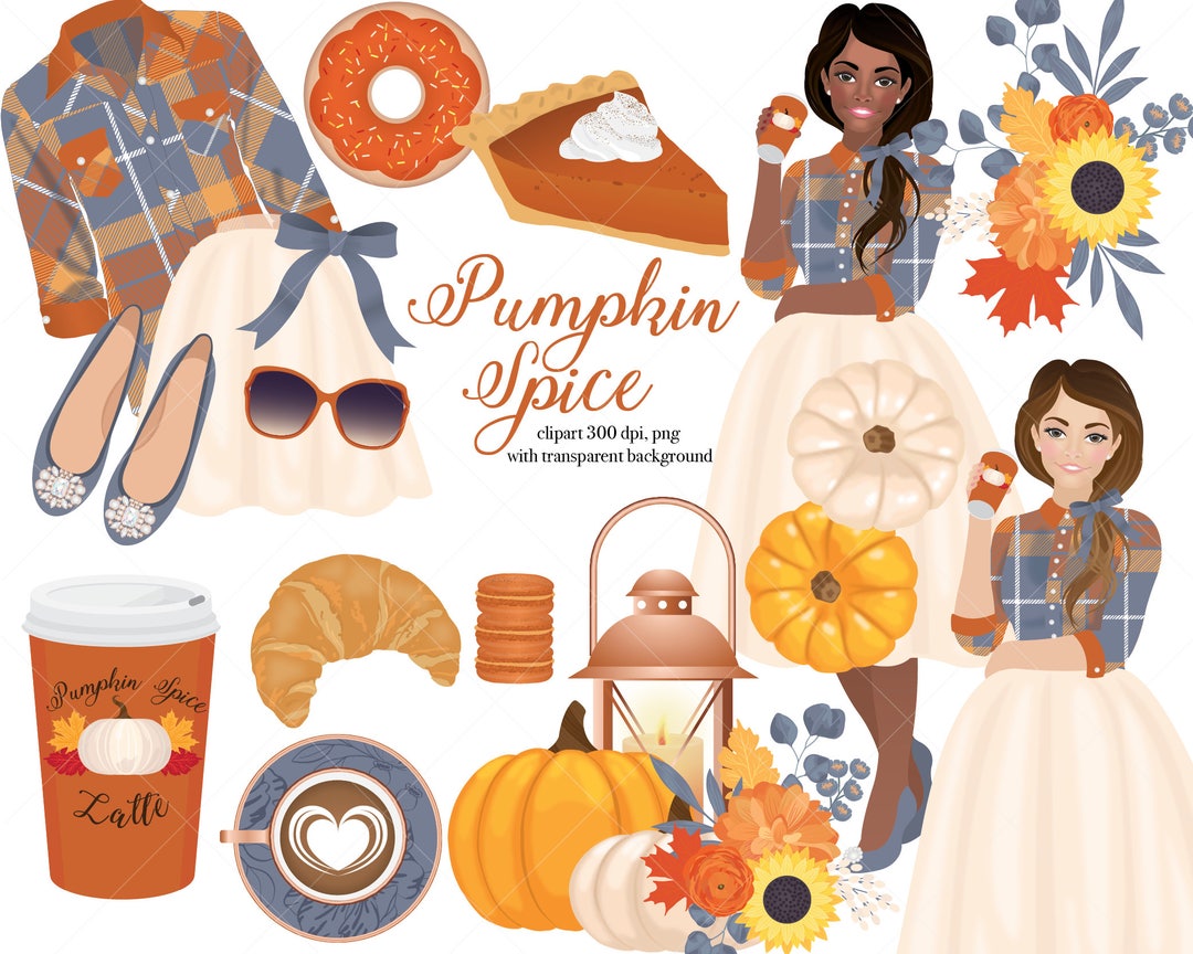 Pumpkin Spice Clip Art Set, Fashion, Pumpkin Latte, Pumpkin Pie, Girl ...
