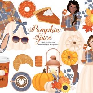 Pumpkin Spice Clip Art Set, Fashion, Pumpkin Latte, Pumpkin Pie, Girl ...