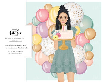 Birthday Clipart Set Printable Art Pink and Purple Floral | Etsy