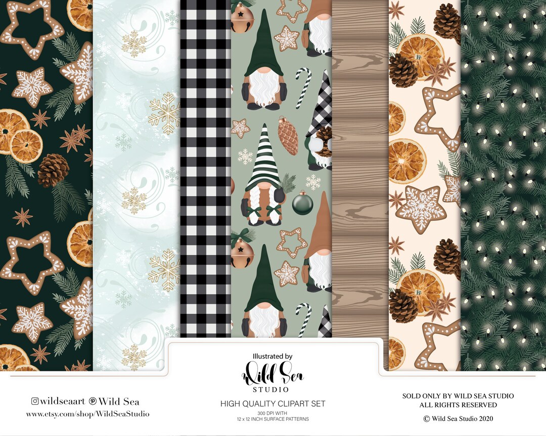 Winter Wonderland Holiday Digital Paper Set, Gnomes, Floral, Glitter ...