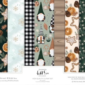 Winter Wonderland Holiday Digital Paper Set, Gnomes, Floral, Glitter ...