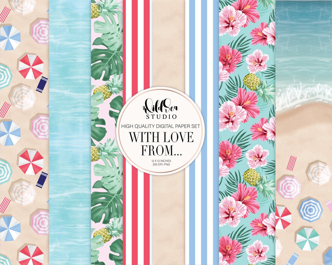 Beach Vacation Digital Paper Set Beach Tropical Planner | Etsy