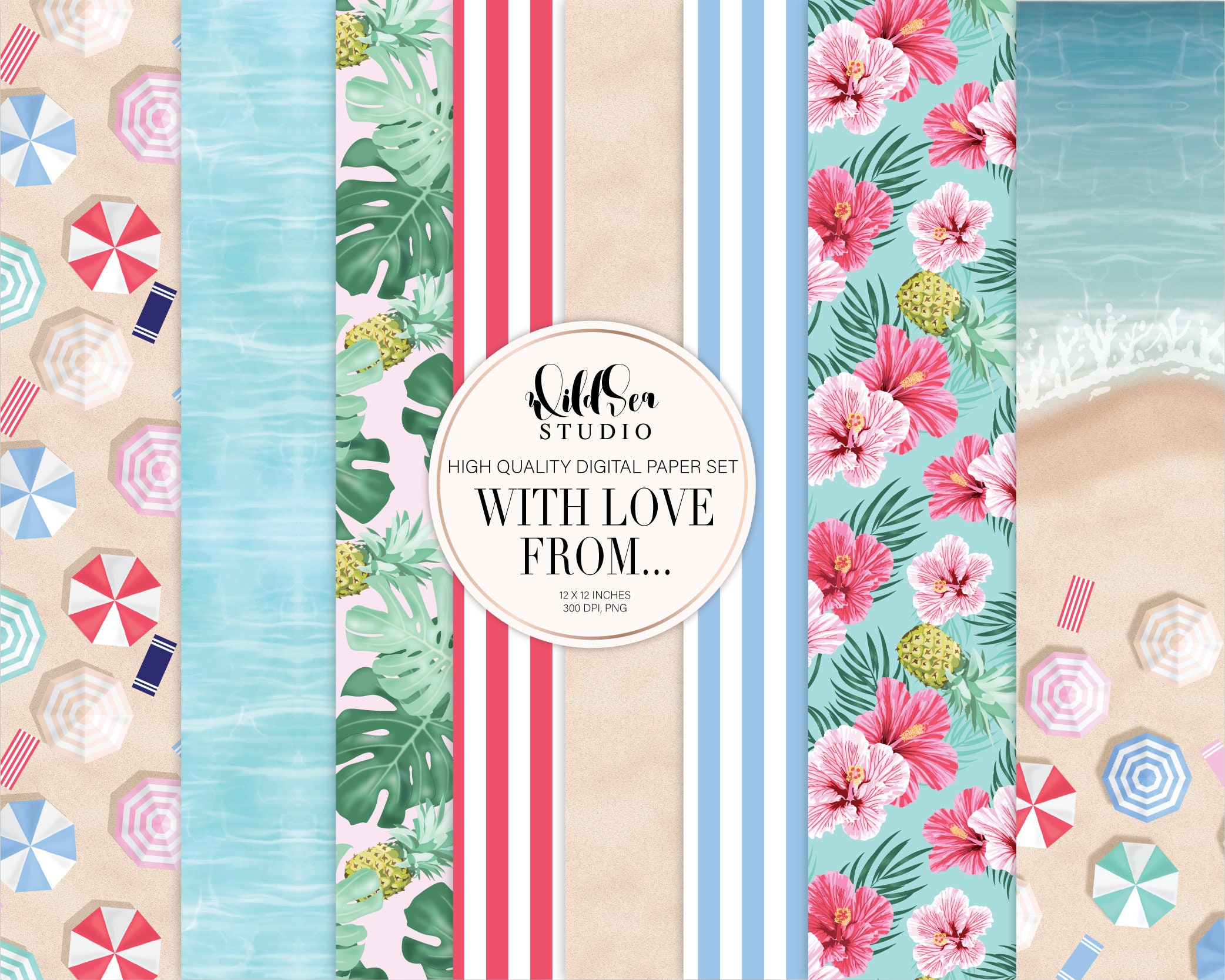 Beach Vacation Digital Paper Set Beach Tropical Planner | Etsy