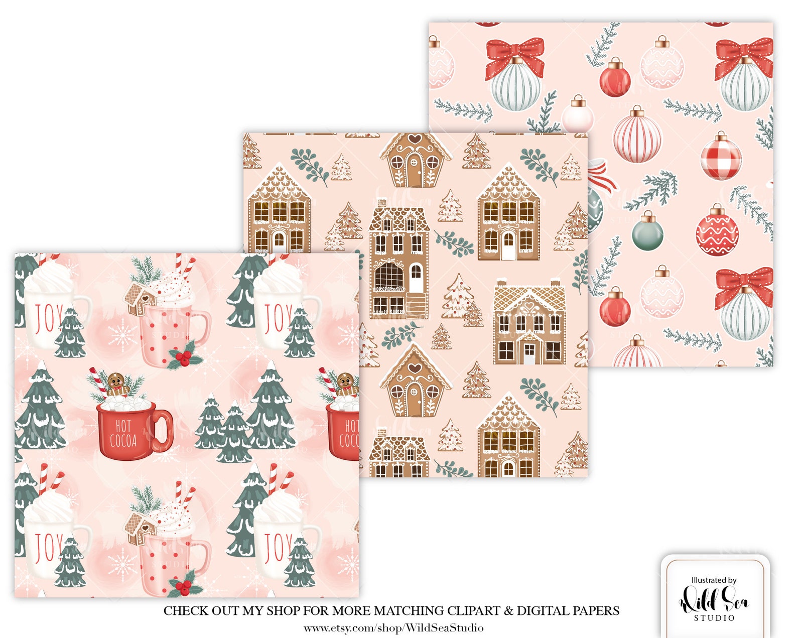 Christmas Digital Paper Set Gingerbread Houses Ornaments - Etsy