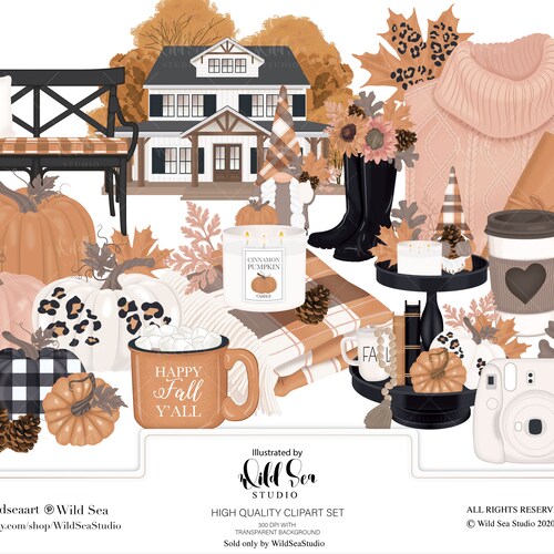 Fall Farmhouse Clipart Set Autumn Fall Thanksgiving Clip Art - Etsy