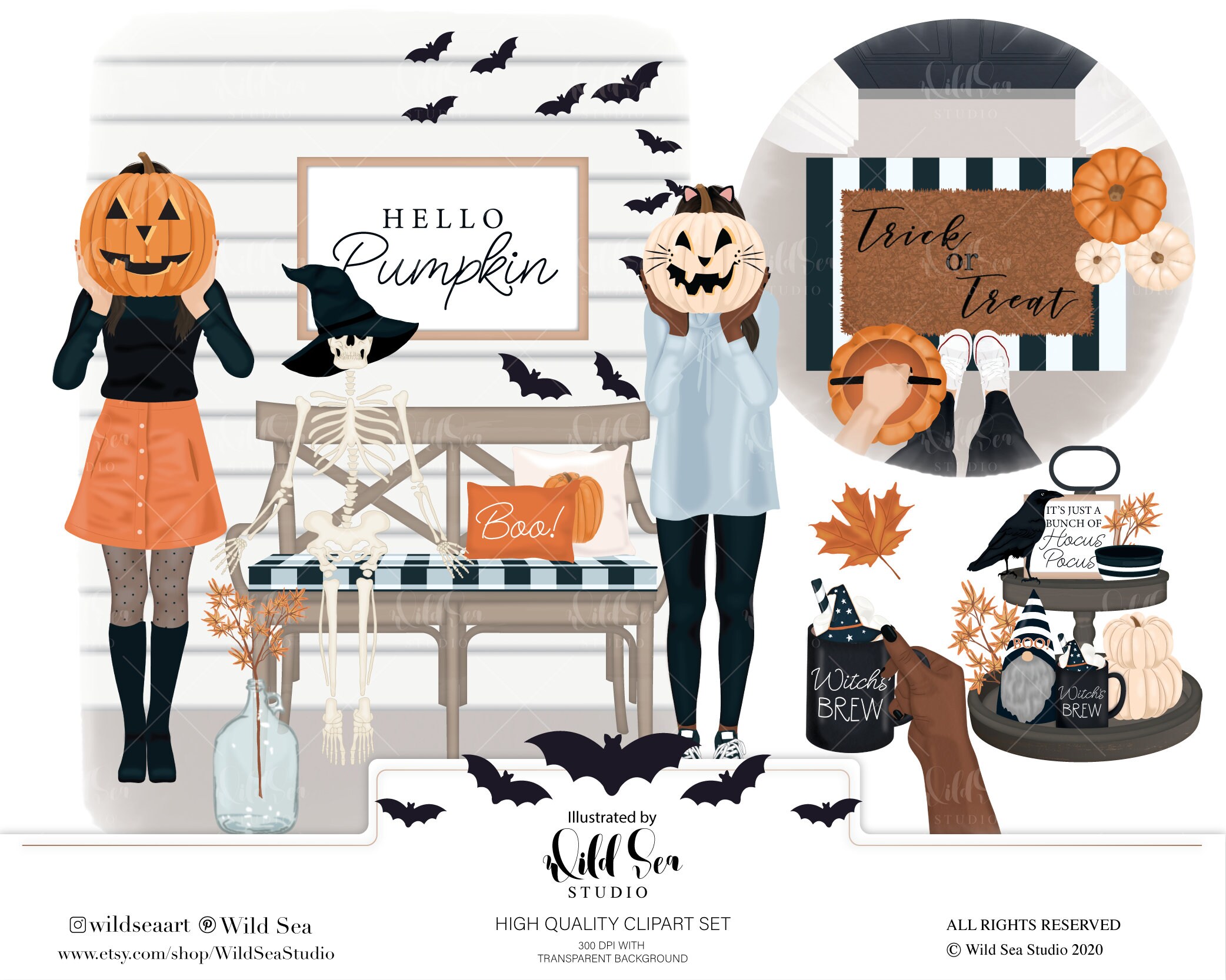 Trick or Treat Clipart Set Fall Halloween | Etsy