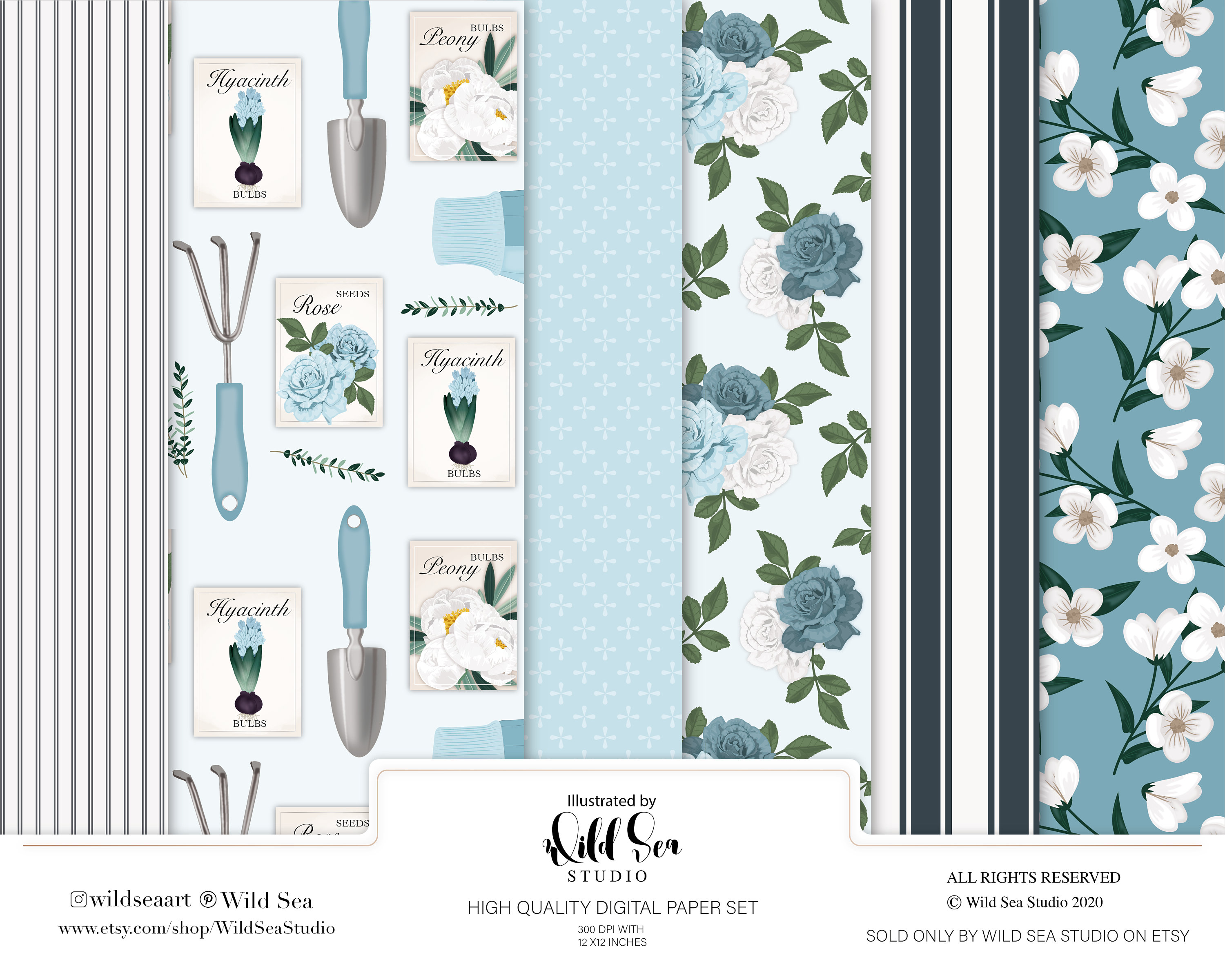 Farmhouse Spring Digital Paper set printable floral digital | Etsy