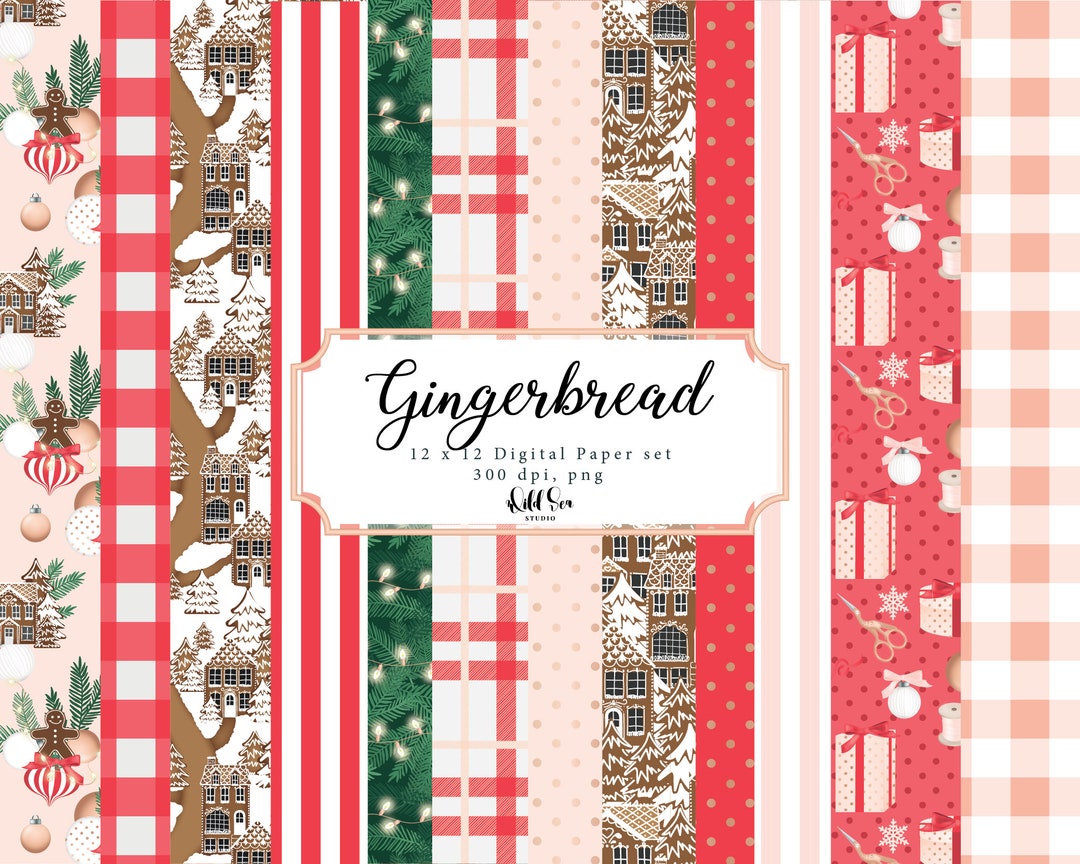 Gingerbread Christmas Digital Paper Set, 300 Dpi, Png, Plaid, Glitter ...