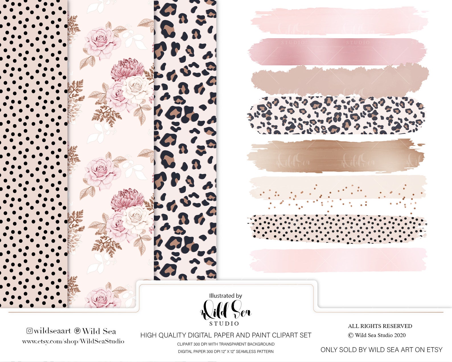 Fashion Girl Digital Paper Set and Paint Stroke Clipart - Etsy