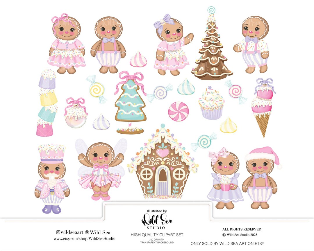 Gingerbread Sweets Clipart Set, Digital Download, Printable Art, Cute ...