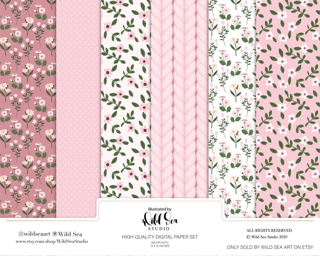 Baby Pink Floral Digital Paper Set, Printable Art, Pink Floral, Planner ...