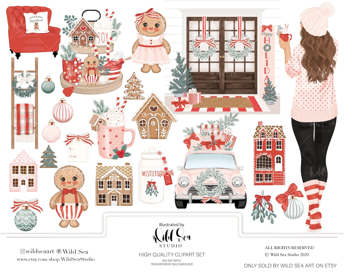 Gingerbread Christmas Clipart Set Fashion Girl Holiday - Etsy