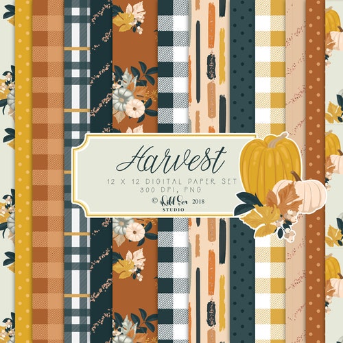 Fall Pumpkin Patch Digital Paper Set Scarecrow Farmhouse - Etsy