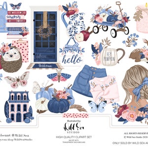 Fall Fable Clipart Set, Girly, Floral, Pumpkins, Apples, Autumn, Pink ...