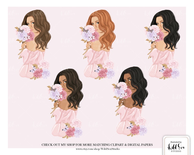 Be Mine Digital Clip Art Set, Valentine, Printable Art, Girl With ...