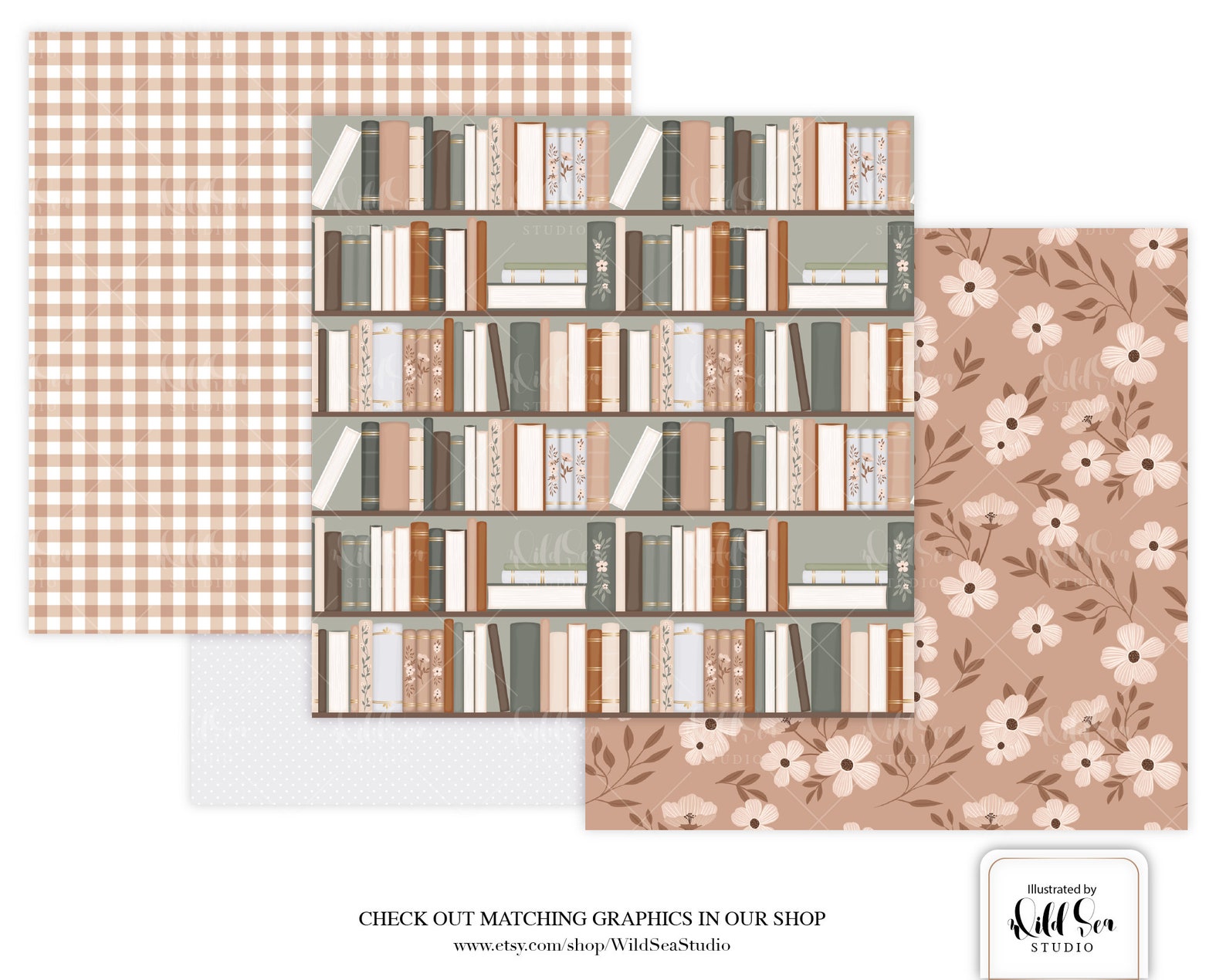 Cottage Core Book Lovers Digital Paper Set, Printable Art, Floral ...