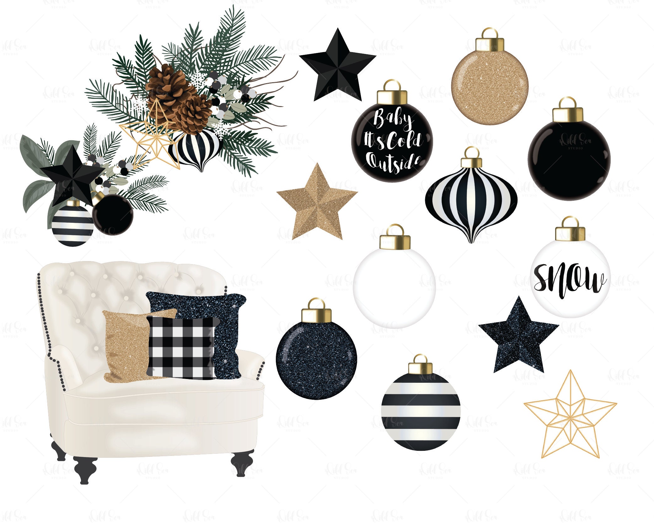 Joy Christmas Clipart Image Set Png 300 Dpi Christmas Tree | Etsy