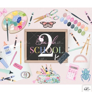 Back to School Clipart Set, Digital Download, Printable Art, Pink, Aqua ...
