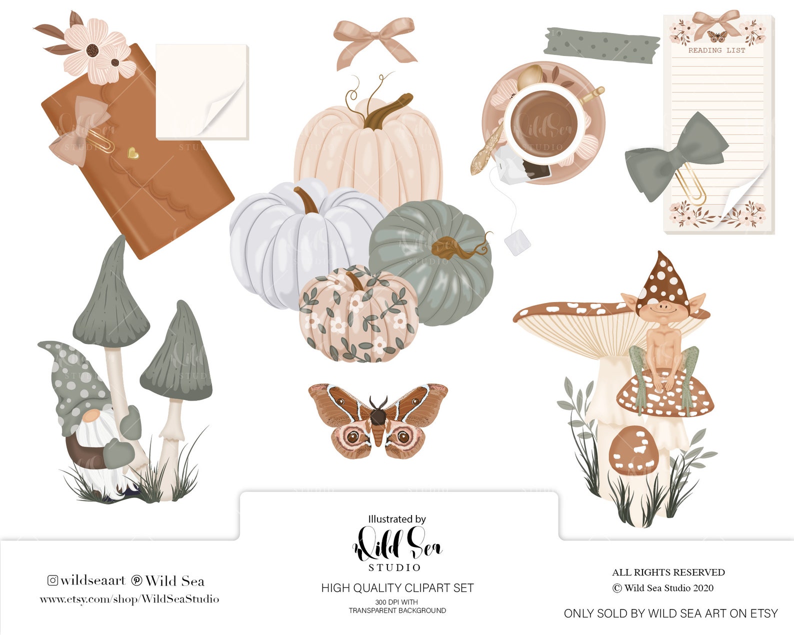 Cottage Core Book Lovers Clipart Set, Printable Art, Fall Clipart ...