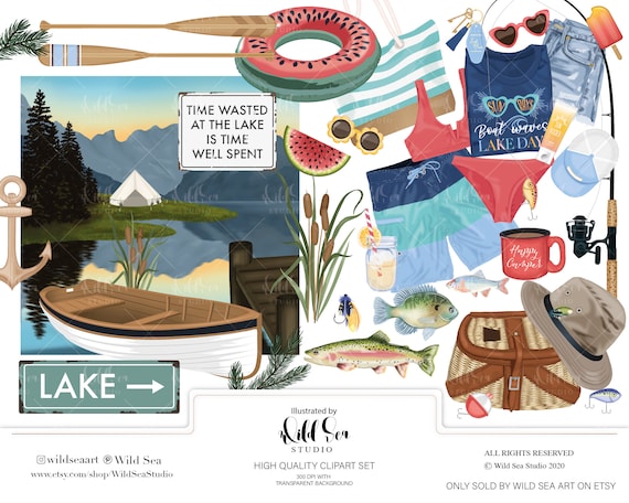 Lake Day Clipart Set Digital Download Printable Art Lake - Etsy