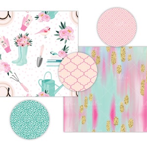 HELLO SPRING Digital Paper Set, Floral, Pink, Mint, Spring, Garden - Etsy