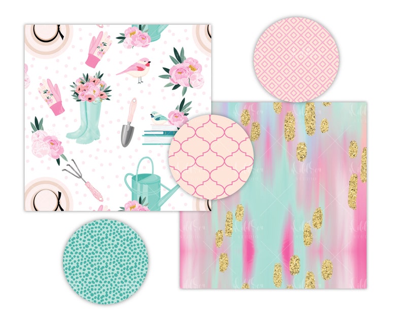 HELLO SPRING Digital Paper set Floral pink mint spring | Etsy