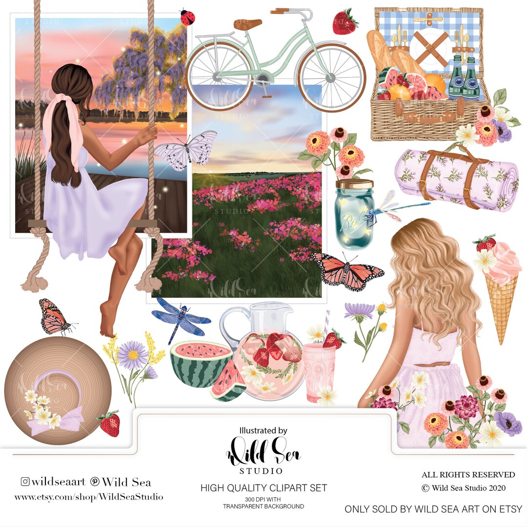 Summer Time Clipart Set, Digital Download, Printable Art, Strawberry ...