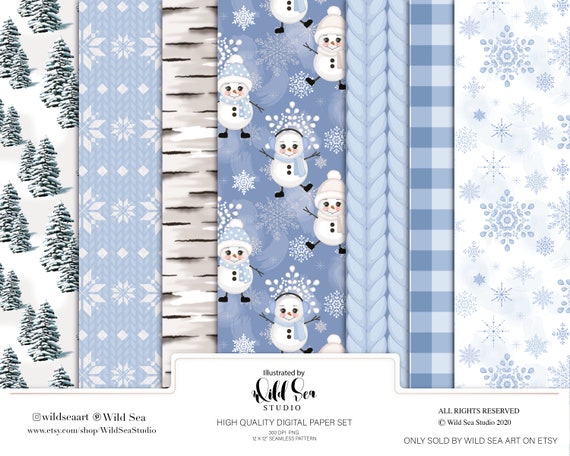 Snow Day Digital Paper Set Snowflakes Winter Cozy - Etsy