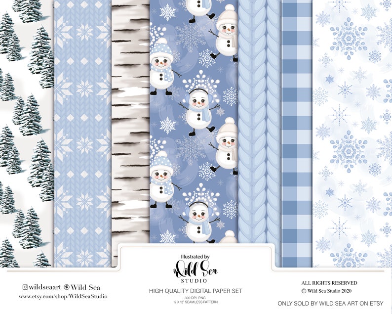 Snow Day Digital Paper Set Snowflakes Winter Cozy - Etsy
